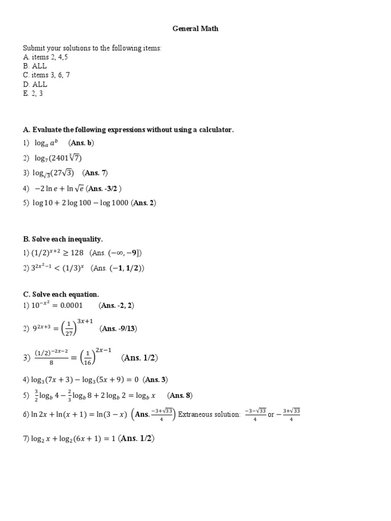 General Math: J K 3) J K (Ans. 1/2) | PDF