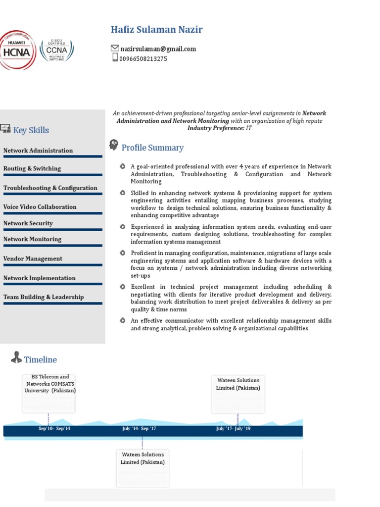 Hafiz Sulaman Nazir: Key Skills Profile Summary | PDF | Voice Over Ip ...