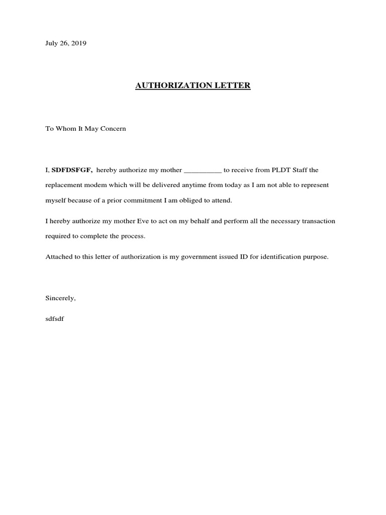 PLDT Authorization Letter | PDF