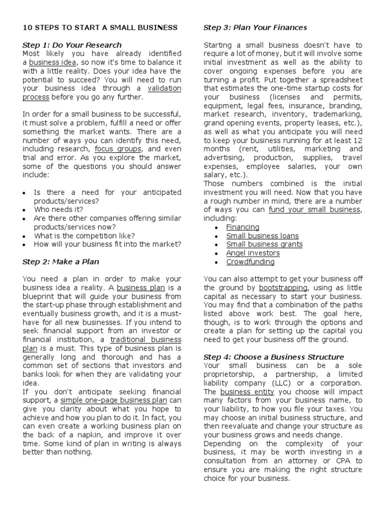 10 Steps To Start A Small Business | PDF | Small Business | Business Plan