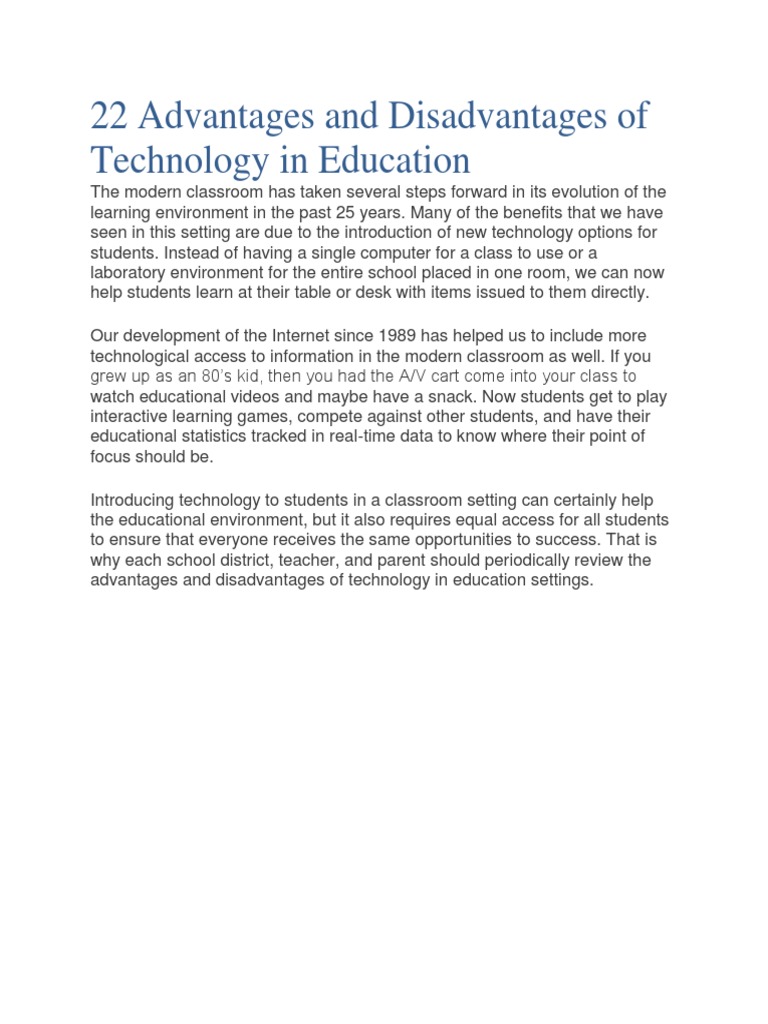 22 Advantages and Disadvantages of Technology | PDF | Computers