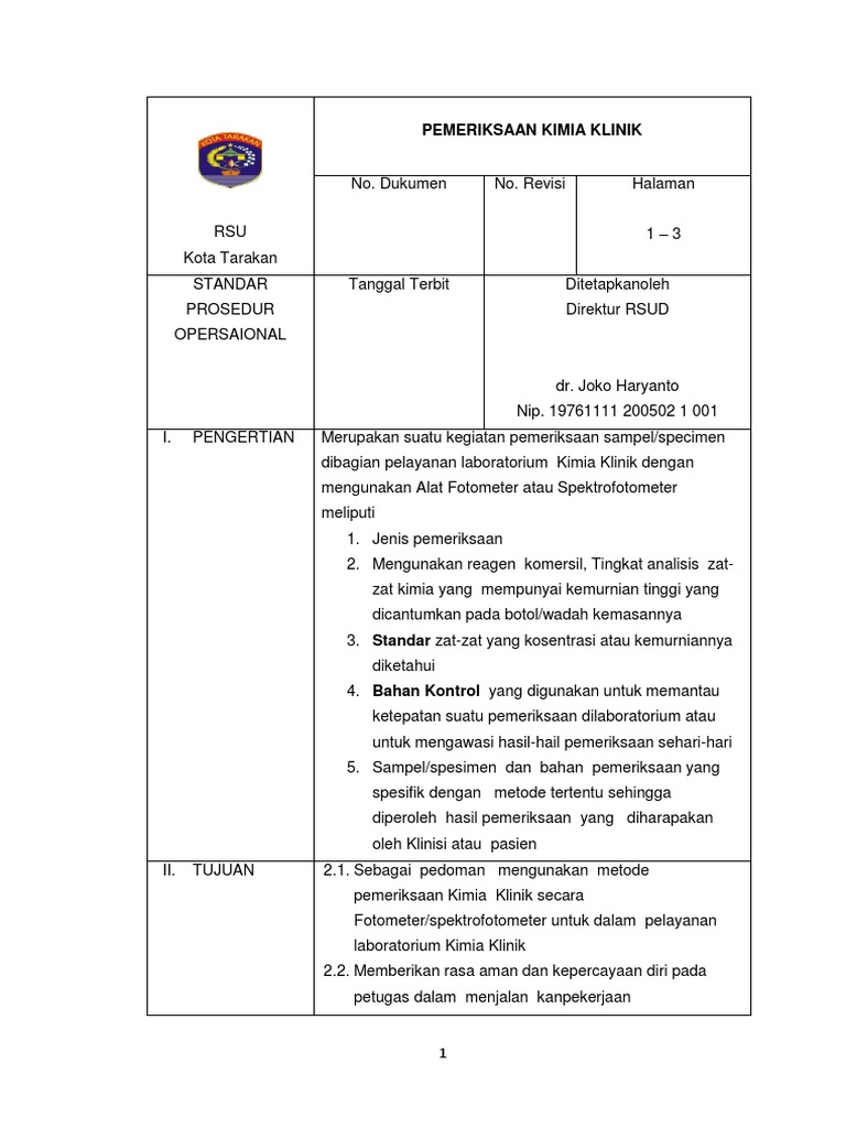 Sop Pemeriksaan Kimia Klinik Pdf