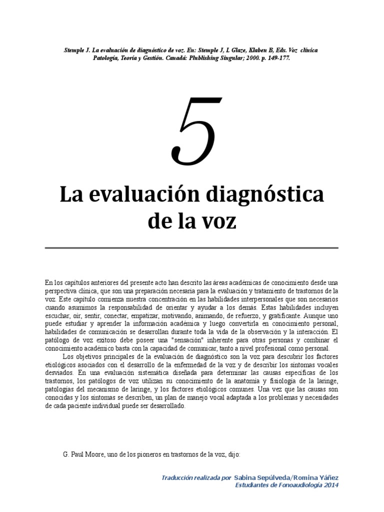 1 Cap5 Evaluacion de La Voz Joseph Stemple | PDF | Diagnostico medico ...