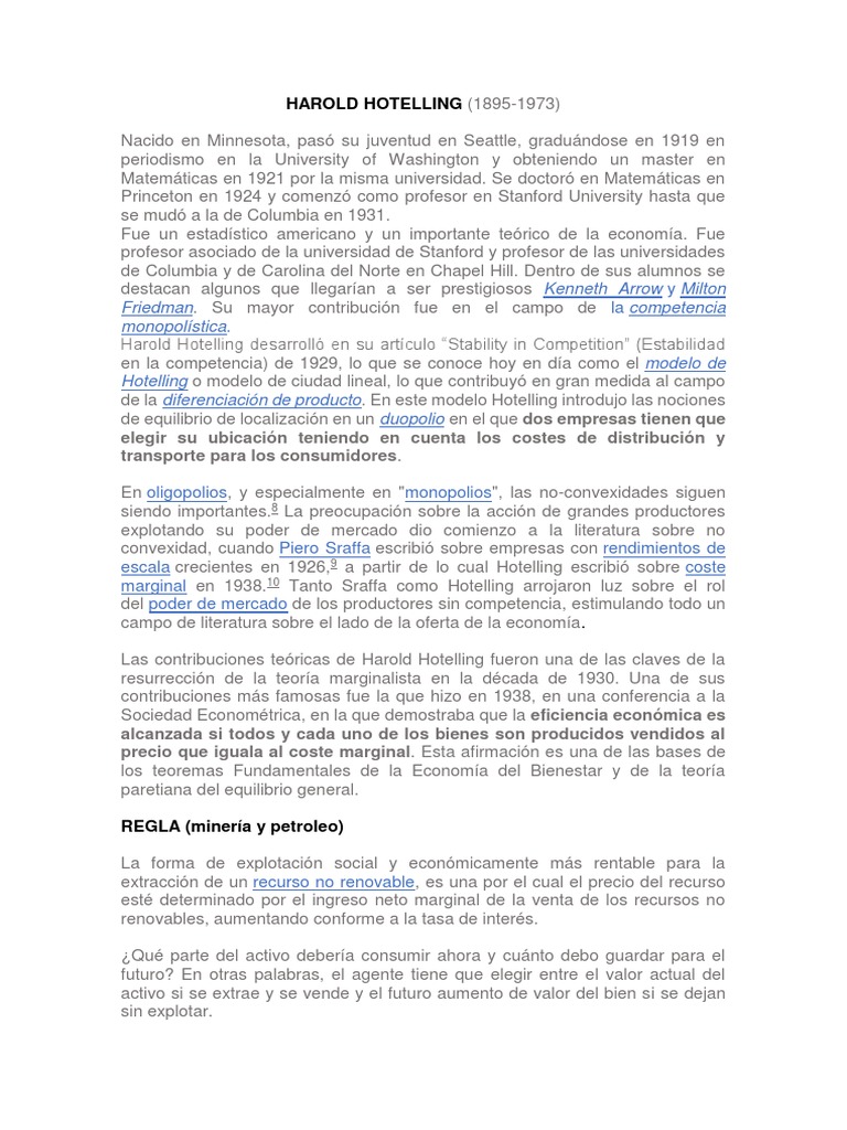 Harold Hotelling | PDF | Mercado (economía) | Microeconomía
