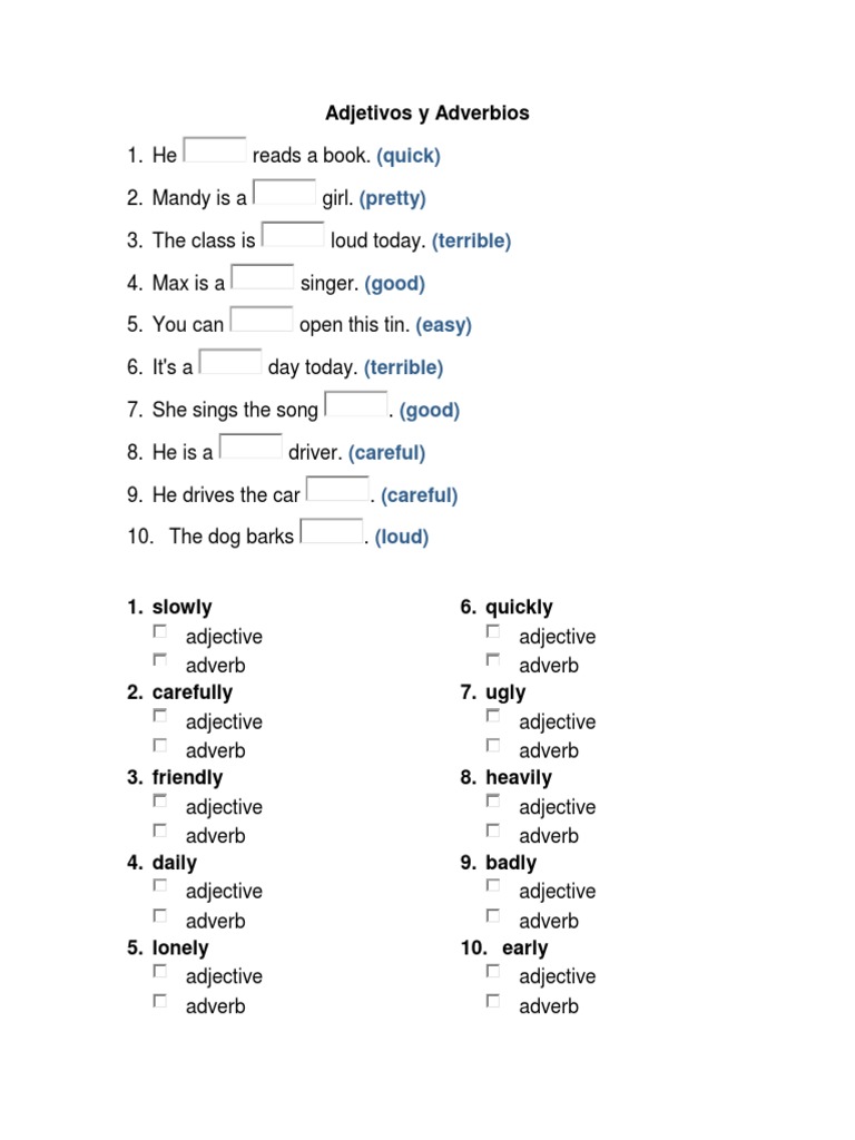 Adjetivos y Adverbios Ejercicios | PDF | Adverb | Interpretation ...