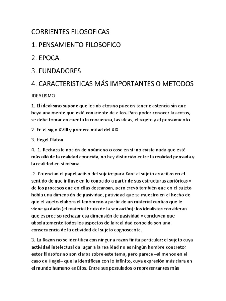 Corrientes Filosoficas | PDF | Georg Wilhelm Friedrich Hegel | Realismo ...