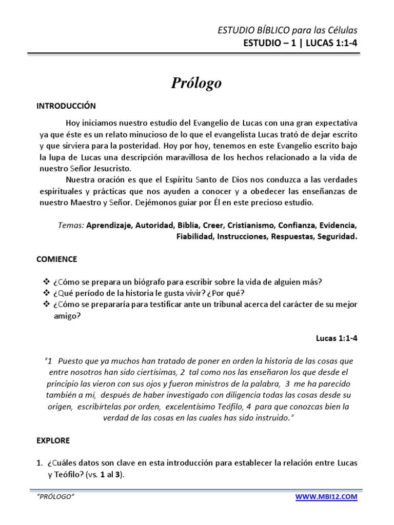 Estudio 01 - Prologo Lucas 01 01 - 04 | PDF | Evangelio De Lucas | Evangelios