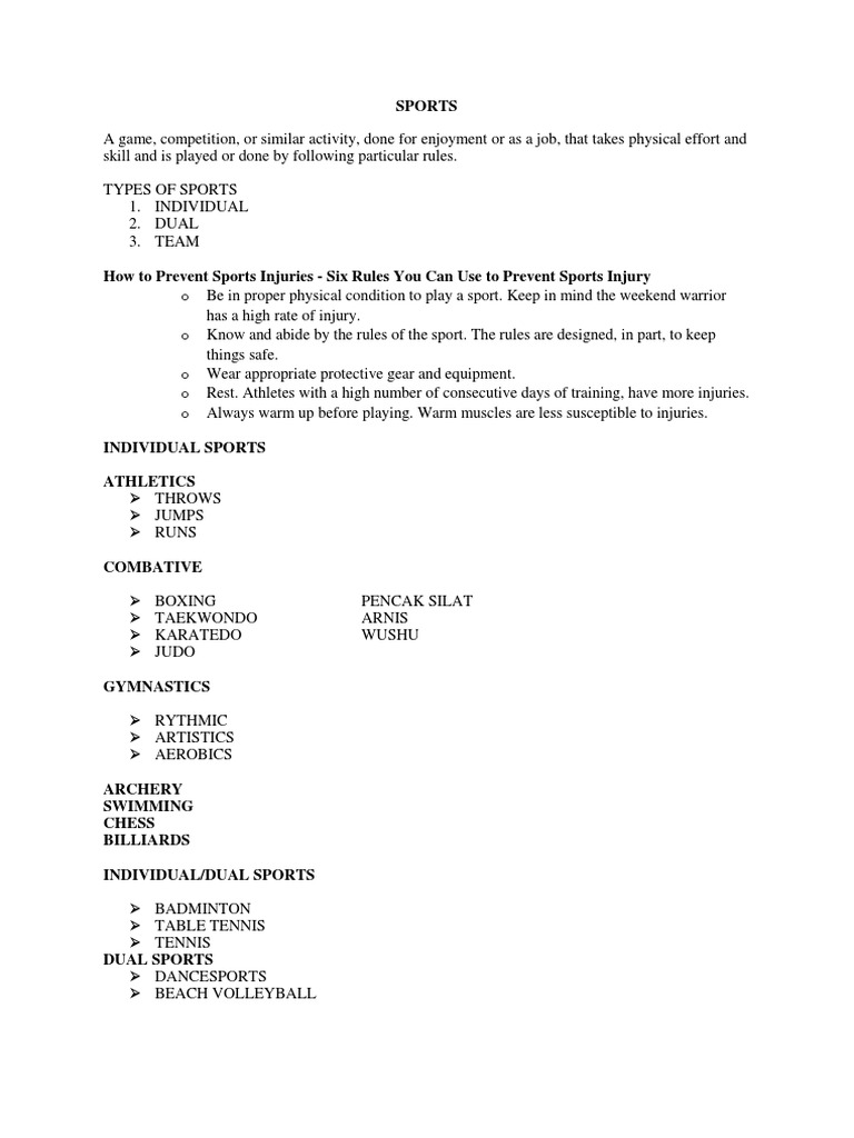 SPORTS Handout | Download Free PDF | Basketball Positions | Volleyball