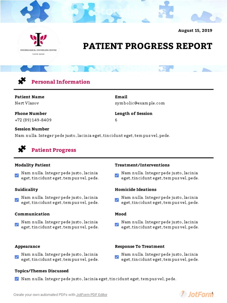 Patient Progress Report: Personal Information | Download Free PDF ...