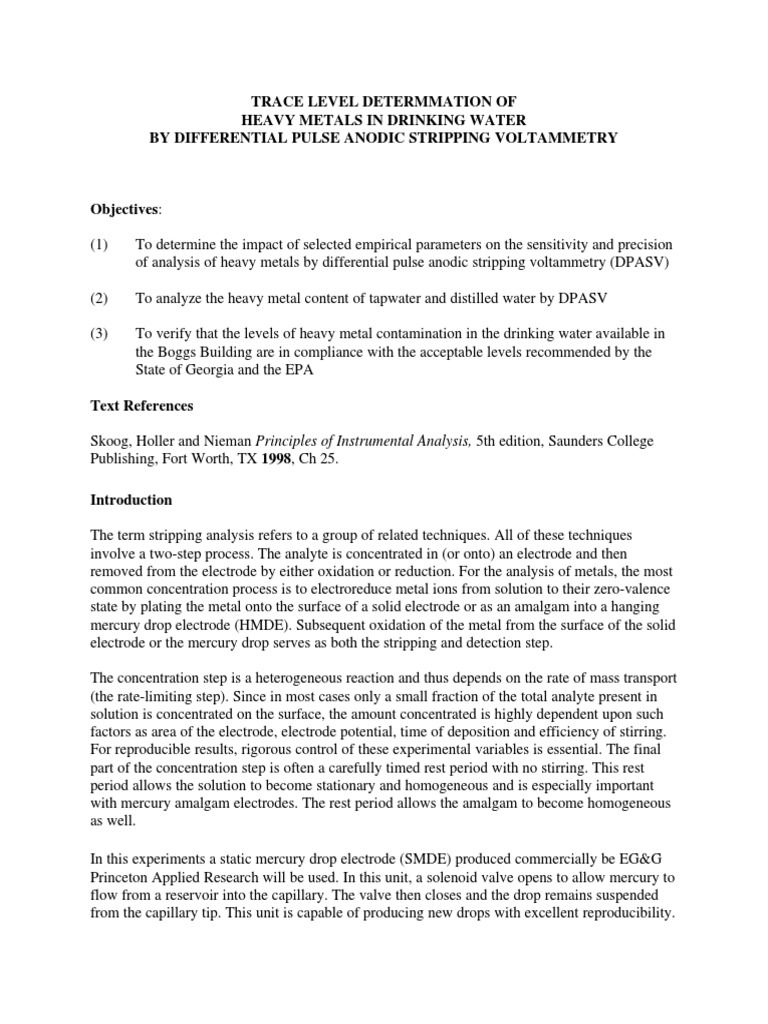 Trace Level Determmation of Heavy Metals in Drinking Water by ...