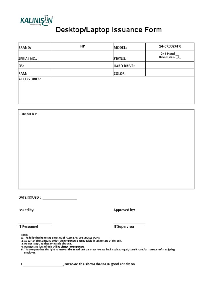 Desktop and Laptop Issuance Form | PDF