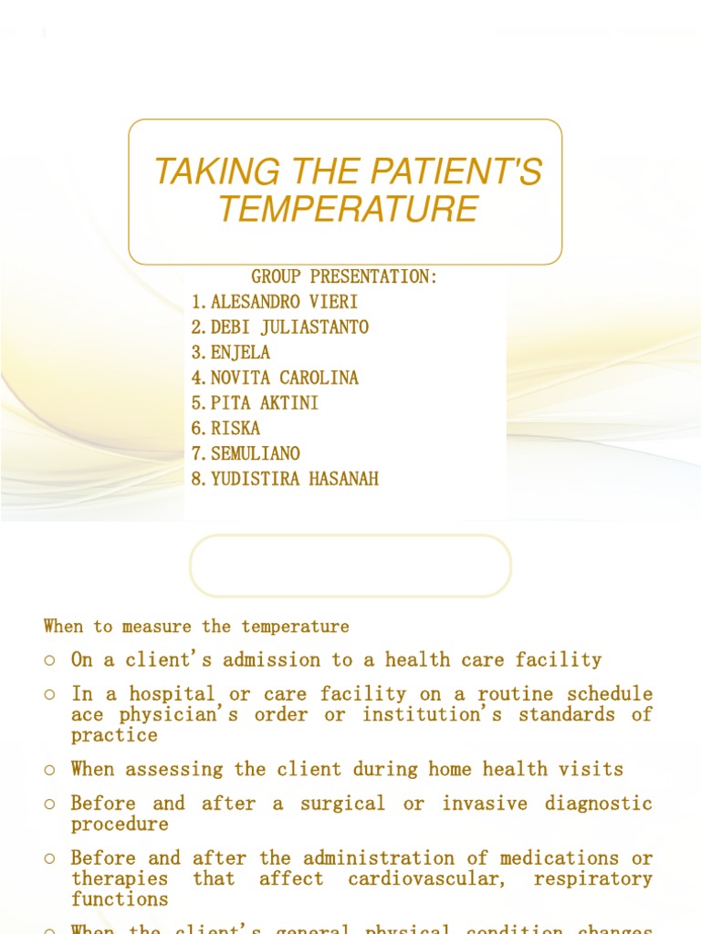 Taking The Patient'S Temperature | PDF | Fever | Thermoregulation
