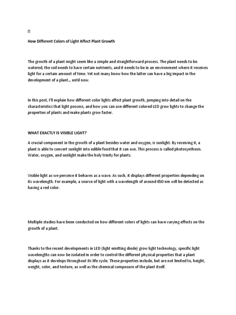 Effects of Light Color on Plant Growth | PDF | Color | Green