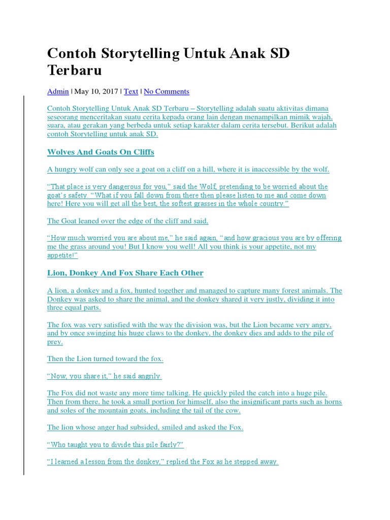 Contoh Storytelling Untuk Anak SD Terbaru | PDF | Indonesian Language ...