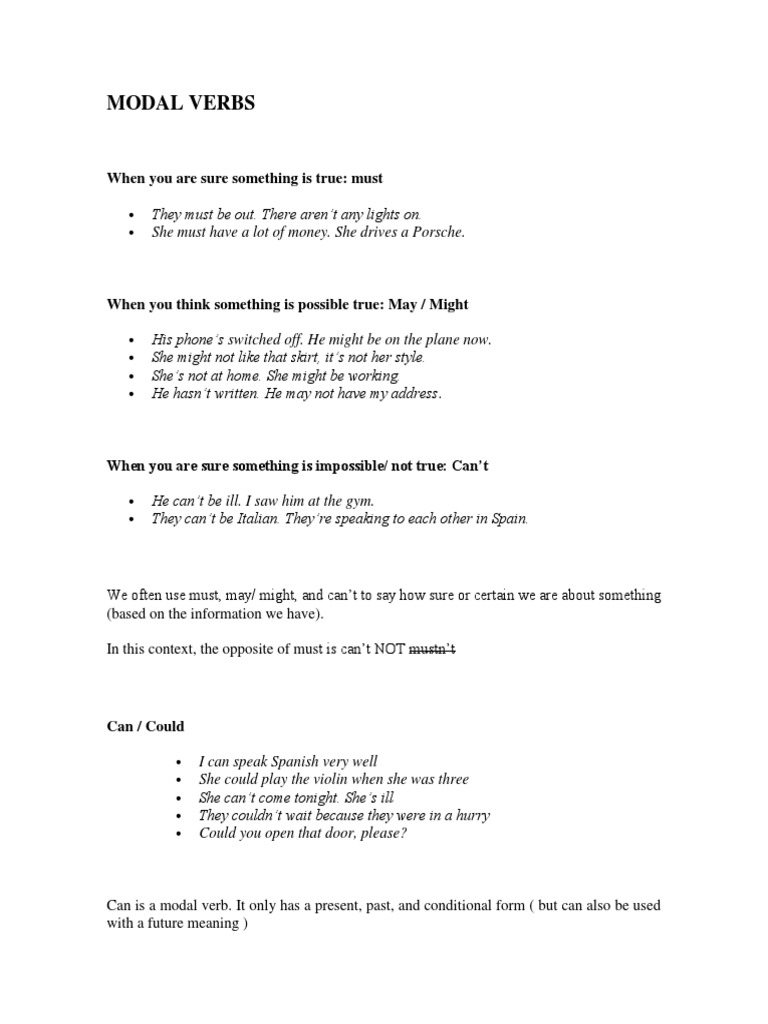 Modal Verbs: When You Are Sure Something Is True: Must | PDF