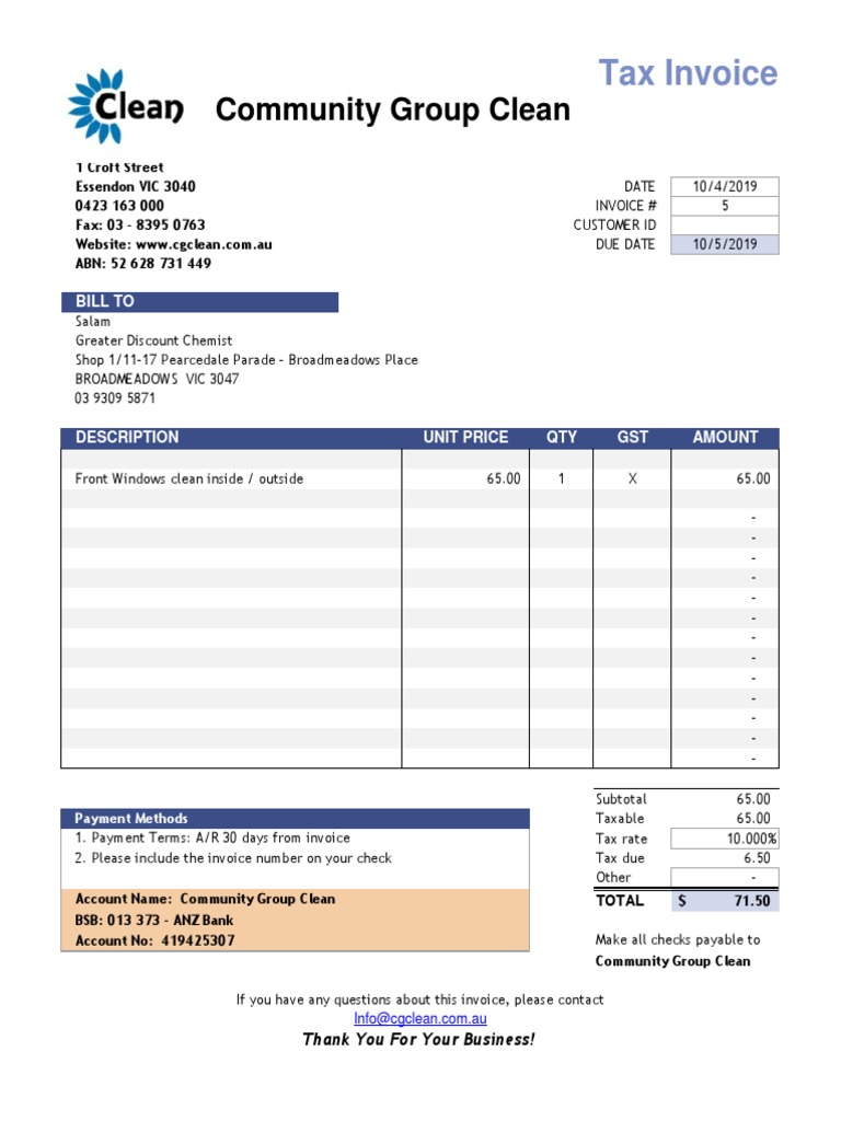 Invoice for Community Group Clean | PDF | Invoice | Public Finance