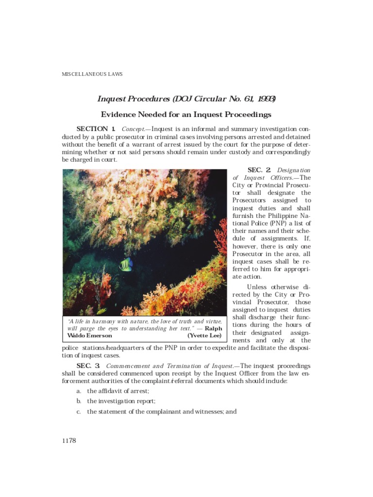 DOJ D.C No. 61 - The New Rules On Inquest-1 PDF | PDF | Arrest | Prosecutor