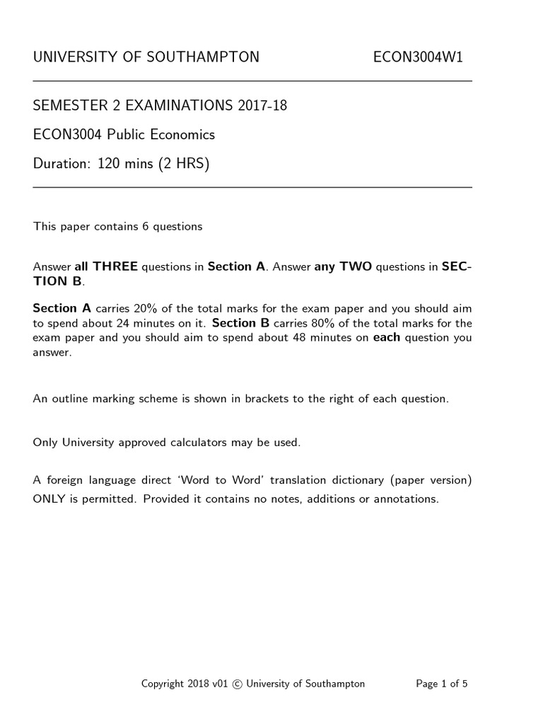 ECON3004 Paper and Feedback 201718 | PDF | Utility | Mathematical ...
