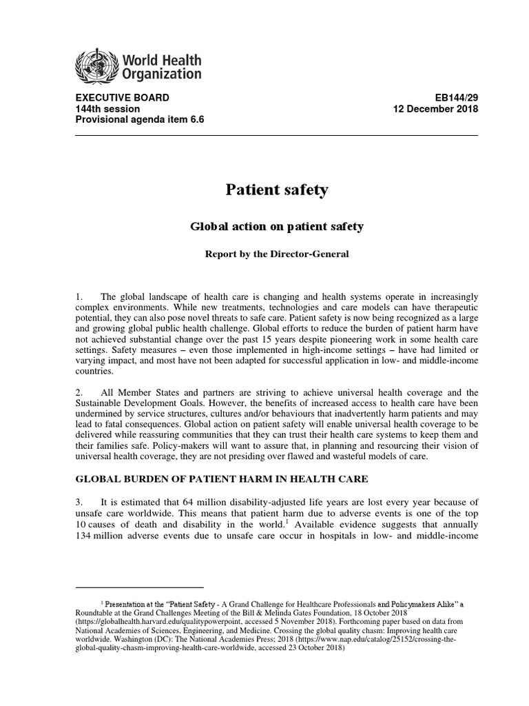 Global Action On Patient Safety | PDF | Patient Safety | Health System