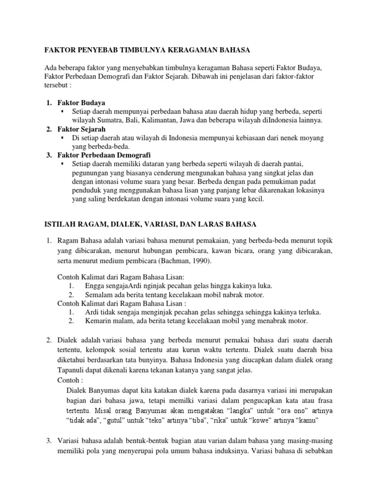 Faktor Penyebab Adanya Ragam Bahasa | PDF