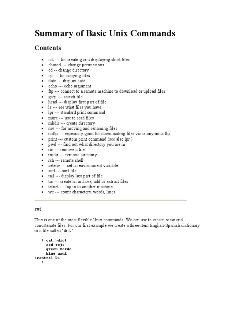 Basic Unix Command Summary | PDF | File Transfer Protocol | Computer File