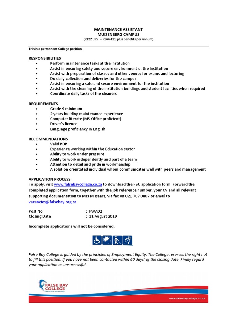 Maintenance Assistant MZB Fwa02!02!2019 | PDF | Career & Growth