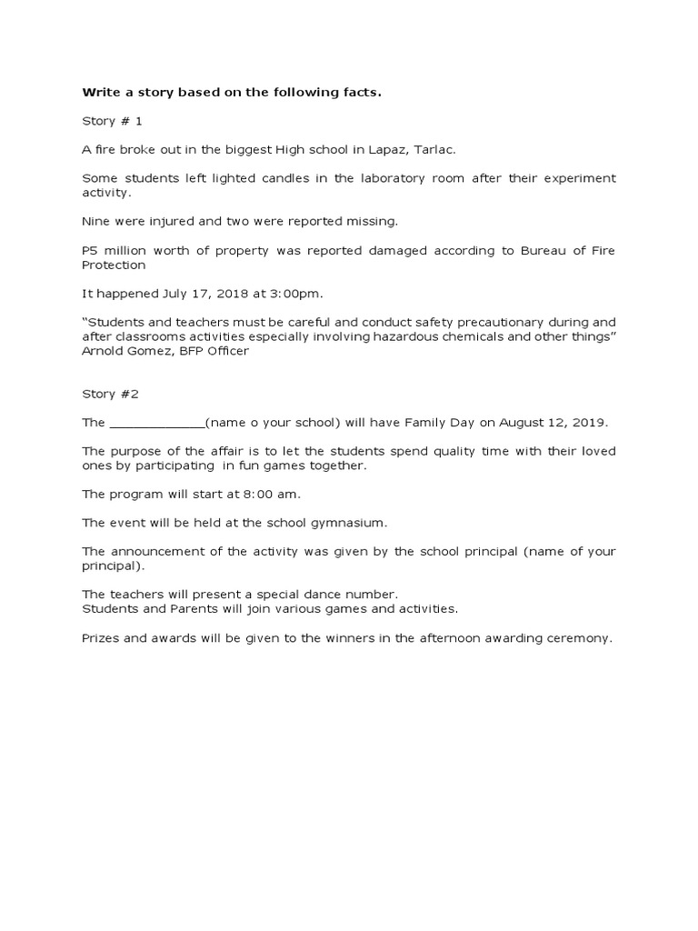 Write A Story Based On The Following Facts | PDF