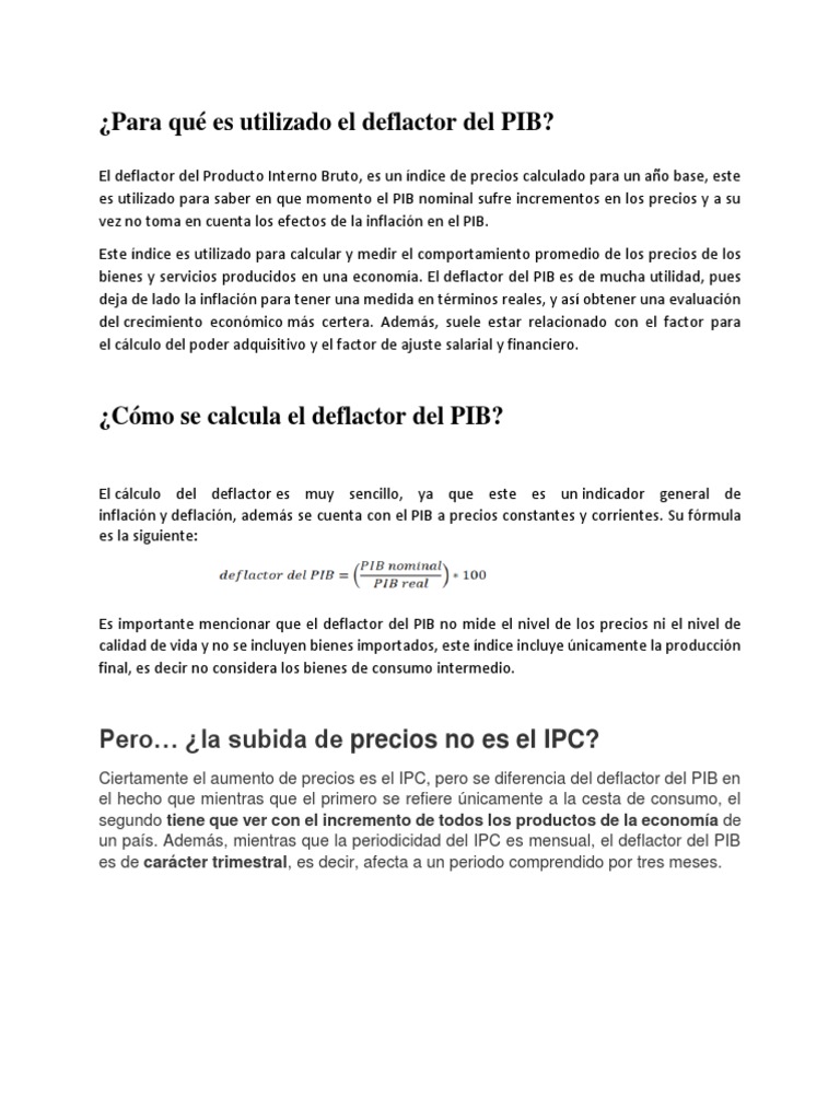 Para Qué Es Utilizado El Deflactor Del PIB | PDF