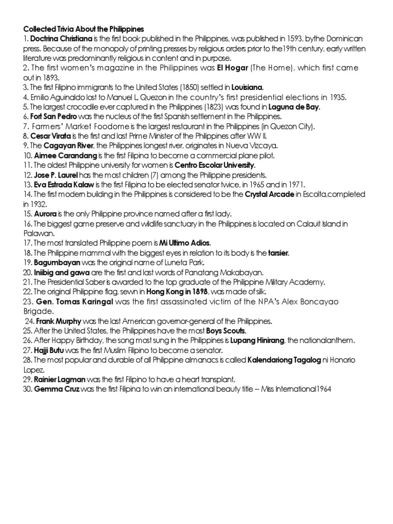 Collected Trivia About The Philippines | PDF | Philippines | Southeast Asia