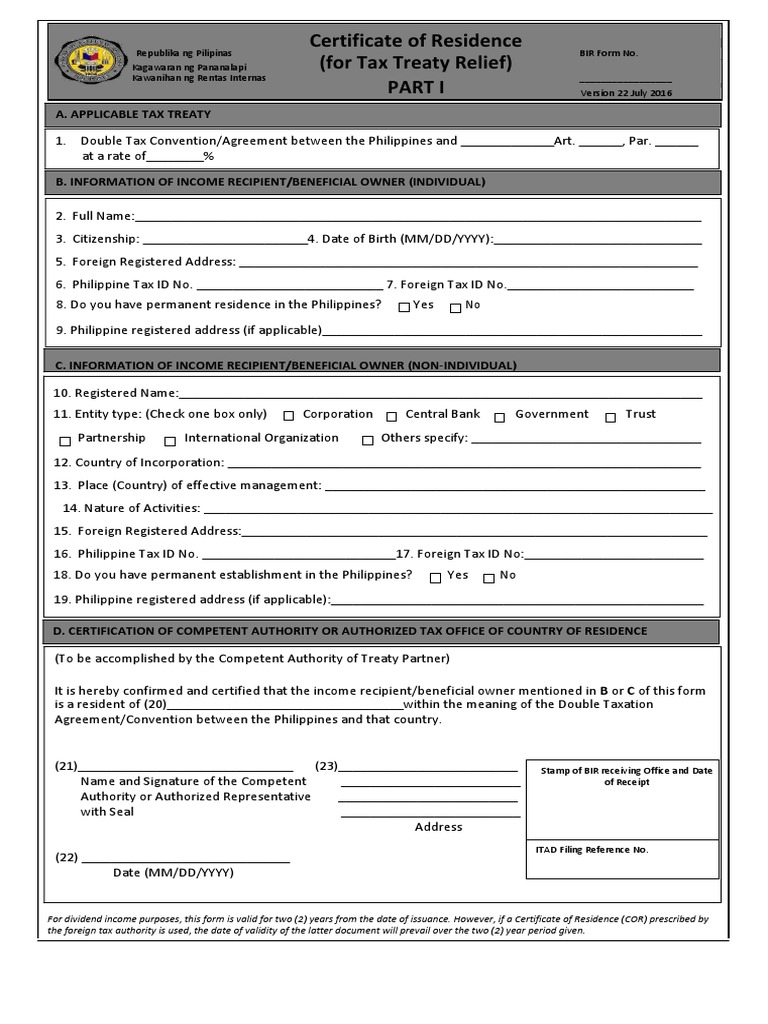 Annex B - Cortt Form | PDF | Withholding Tax | Tax Treaty