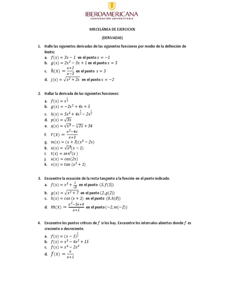 MISCELANEA-EJERCICIOS - (Derivadas) ACT5 PDF | PDF