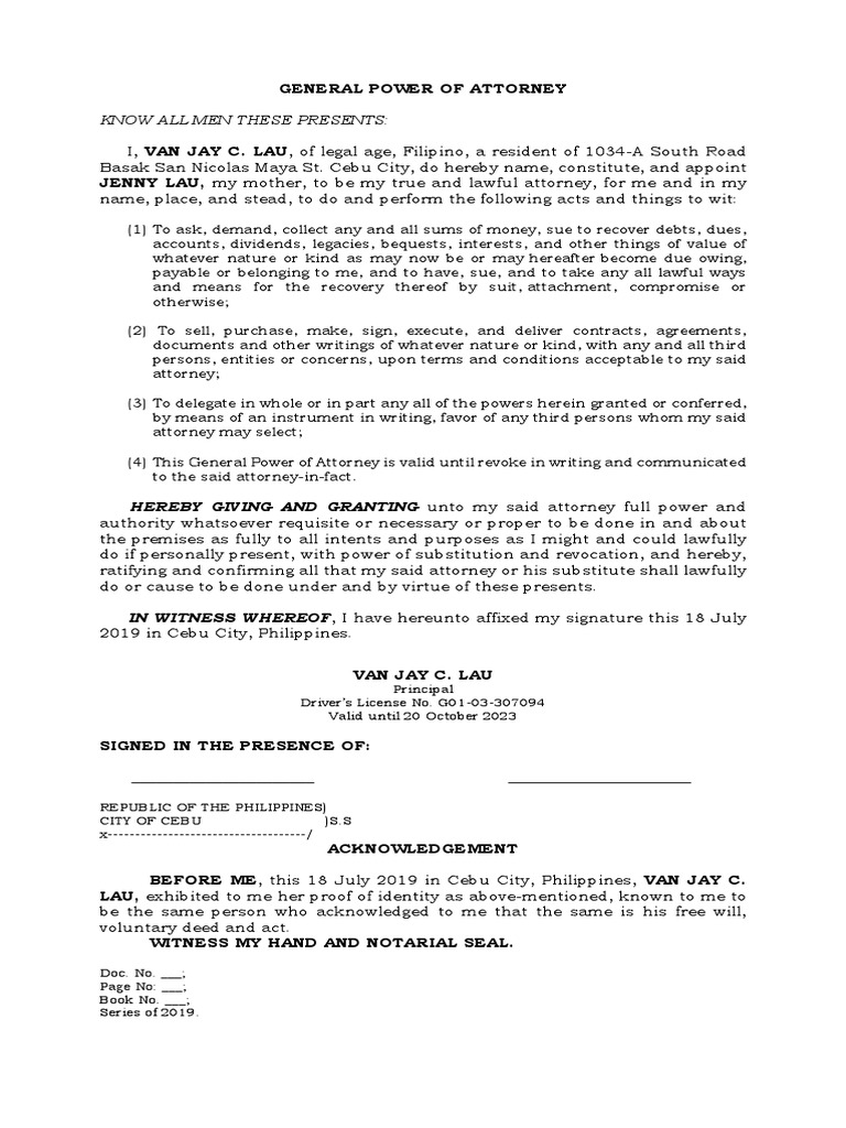 General Power of Attorney | PDF | Power Of Attorney | Civil Law (Legal ...