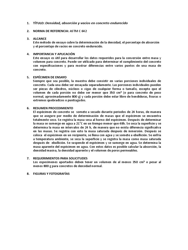 NTP 339.187.2003 ASTM C 642 Densidad, Absorción y Vacíos en Concreto ...