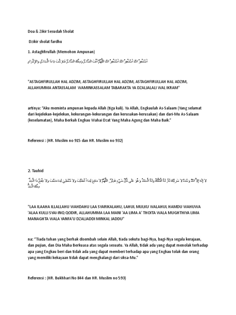 Doa & Zikir Sesudah Sholat | PDF