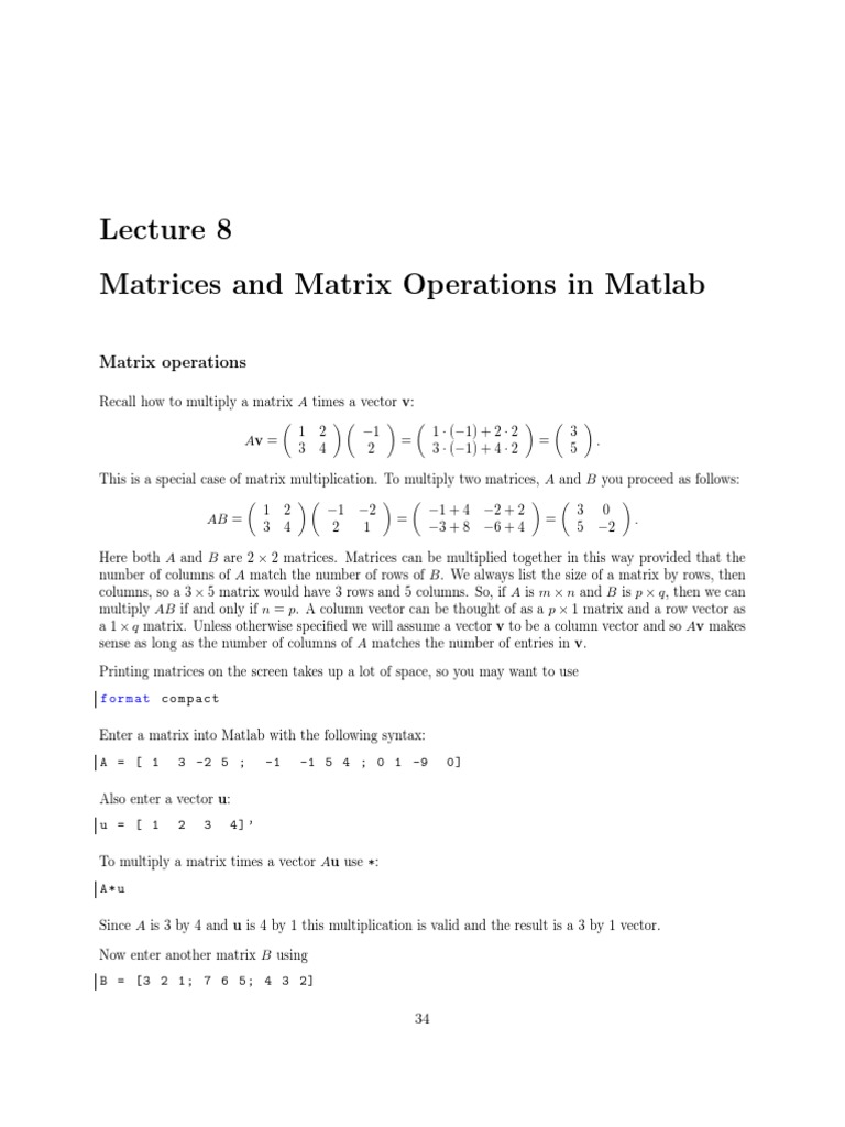 LinearAlgebra Matlab | PDF | Matrix (Mathematics) | System Of Linear Equations
