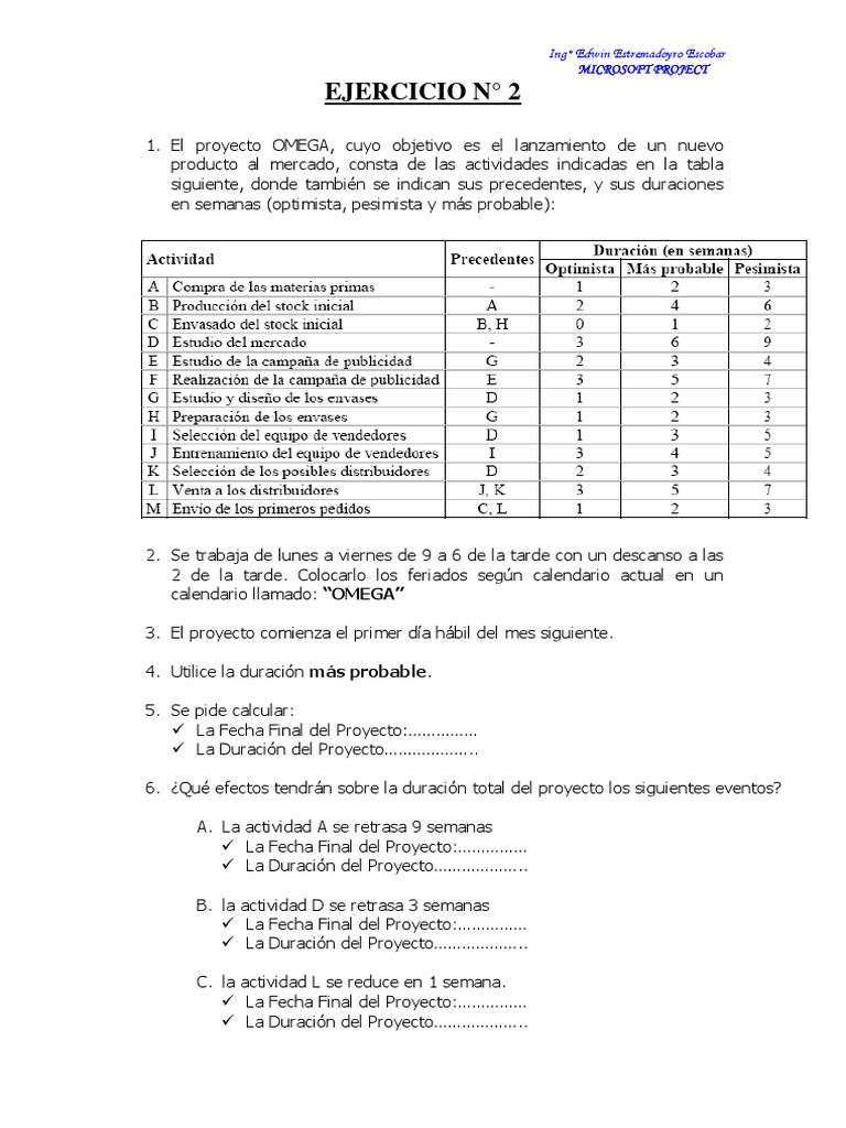 2 Ejercicio Resuelto MS Project | PDF
