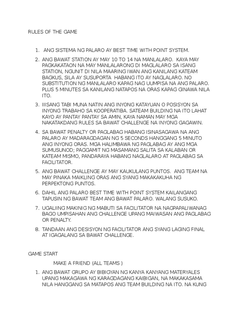 Teambuilding Rules | PDF