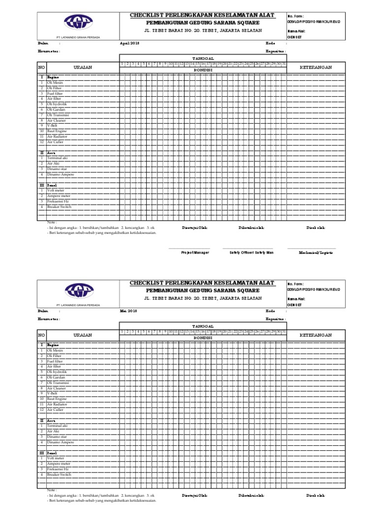 CHECKLIST GENSET | PDF