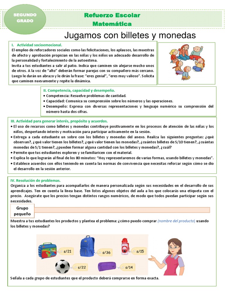 Matemática, 2do Primaria | PDF | Billete de banco | Dinero