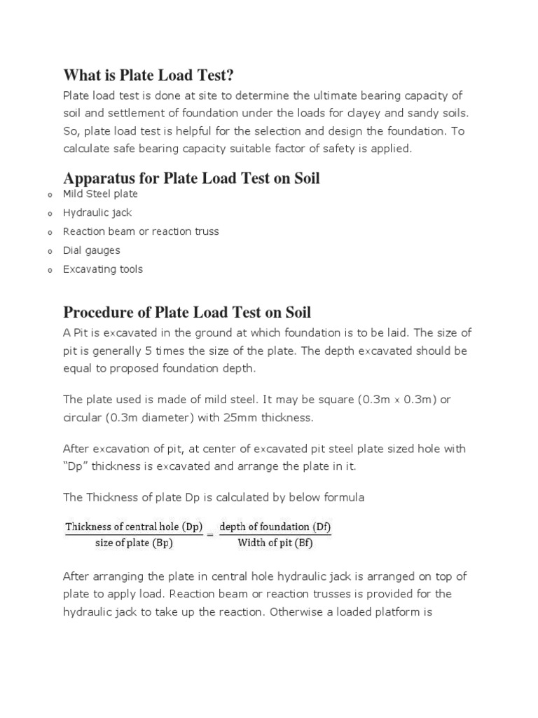 Plate Load Test For Safe Bearing Capacity and Settlement | Download ...