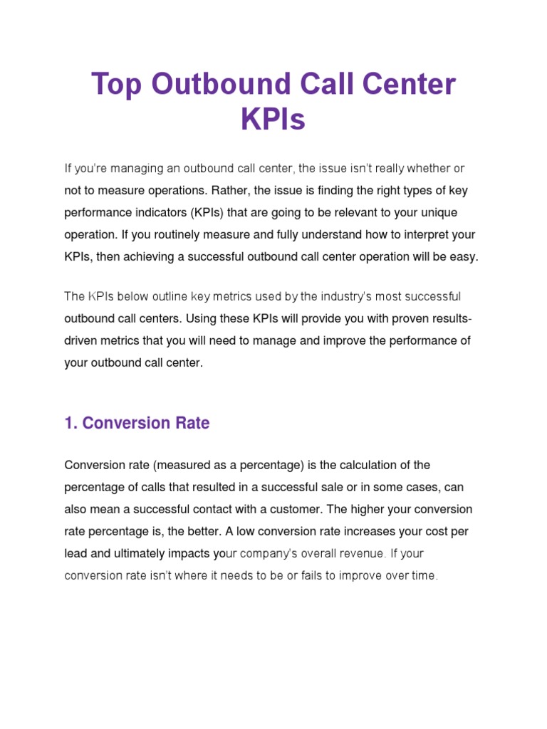 Top Outbound Call Center KPIs | PDF | Call Centre | Performance Indicator