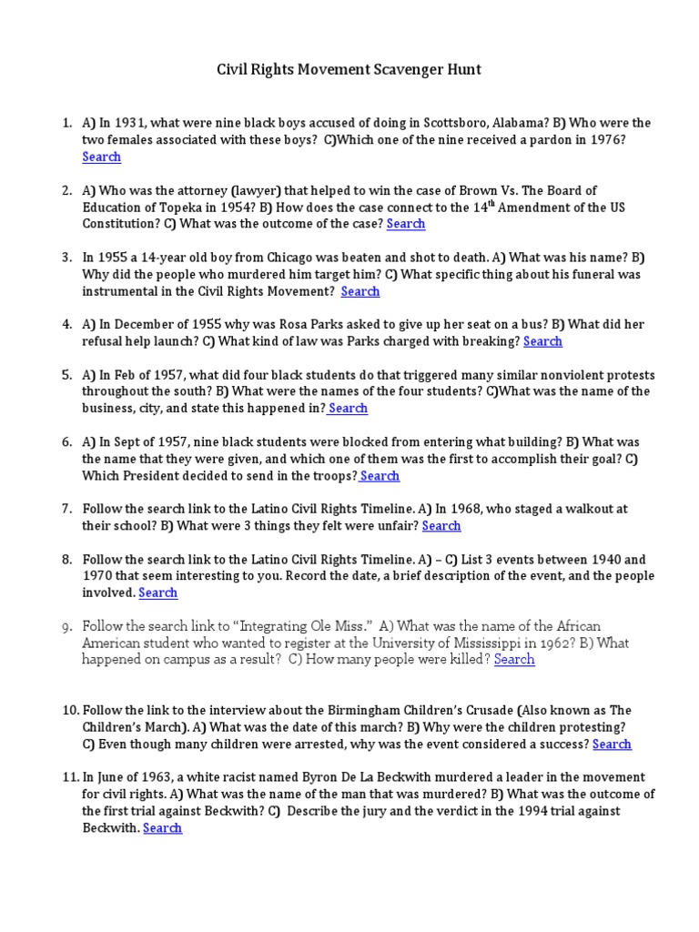 Civil Rights Scavenger Hunt | PDF | The United States | Social Movements