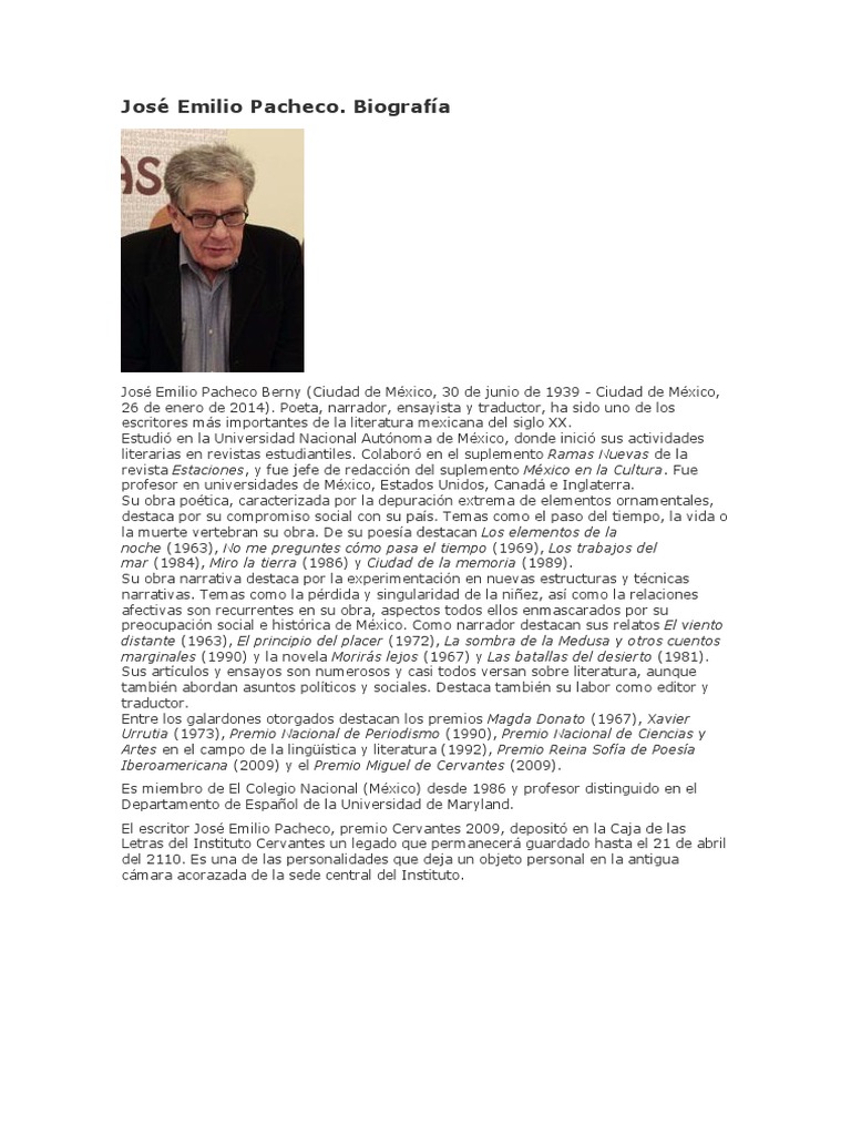 Biografia José Emilio Pacheco | PDF