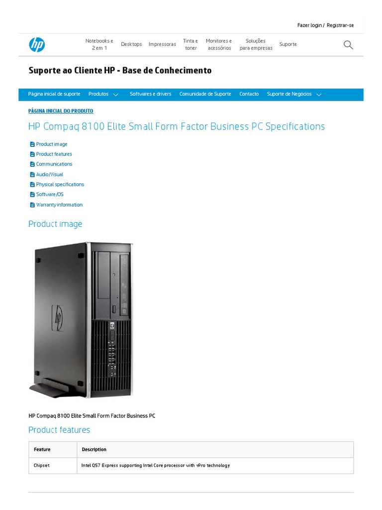 HP Compaq 8100 Elite Small Form Factor Business PC Specifications | PDF ...