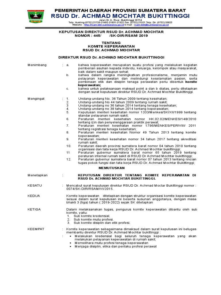 Surat Keputusan SK Komite Keperawatan RSUD Dr. ACHMAD MOCHTAR ...