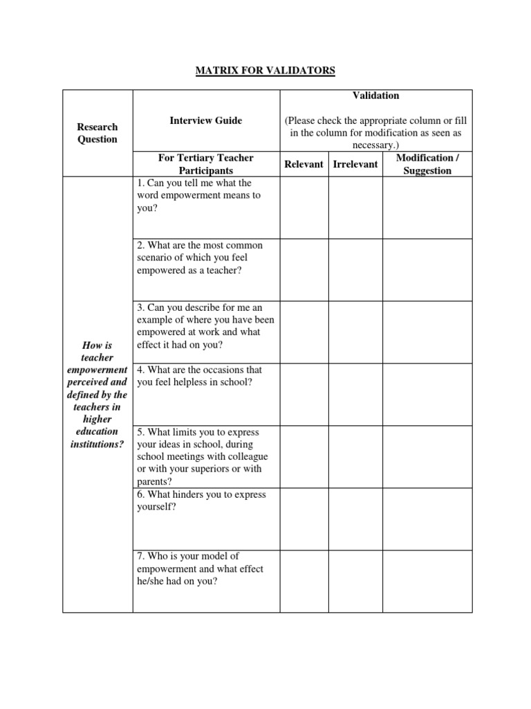 Matrix For Validators Validation | PDF | Career & Growth