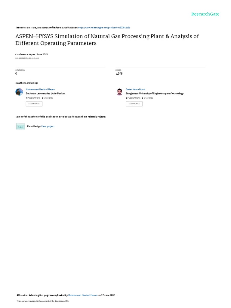 ASPEN-HYSYS Simulation of Natural Gas PR | PDF | Natural Gas | Distillation