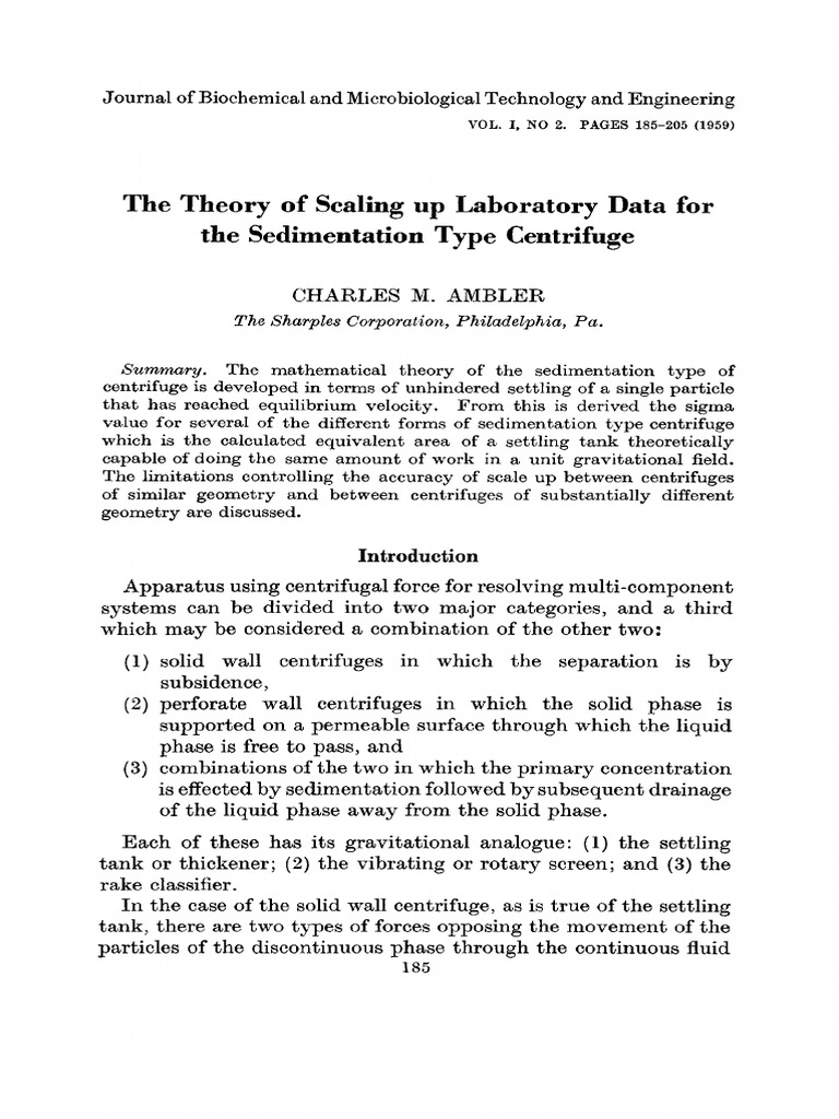 The Theory of Scaling Laboratory Data For The Sedimentation Type ...