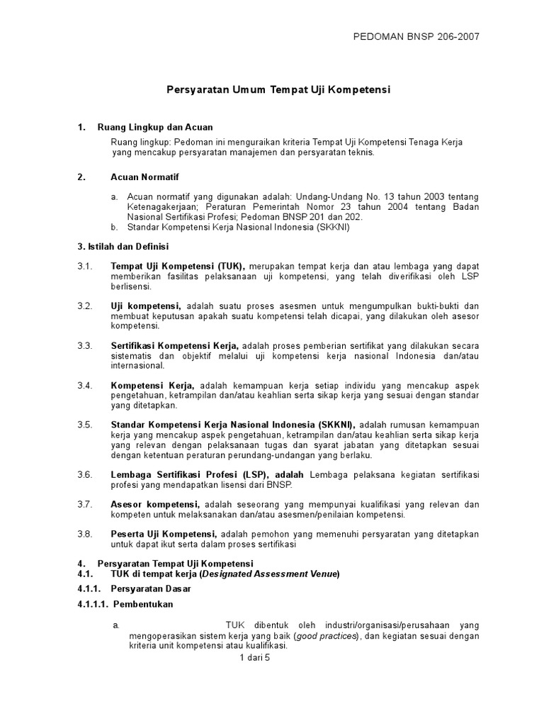 Pedoman BNSP 206 Syarat Tuk Isi | PDF