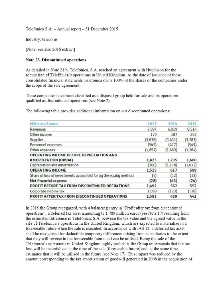 Note 23. Discontinued Operations | PDF | Deferred Tax | Goodwill ...